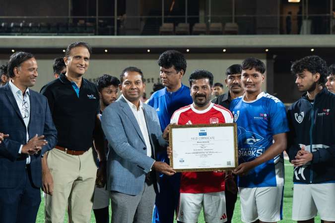 CM Revanth Reddy Plays Friendly Football Match at Woxsen University